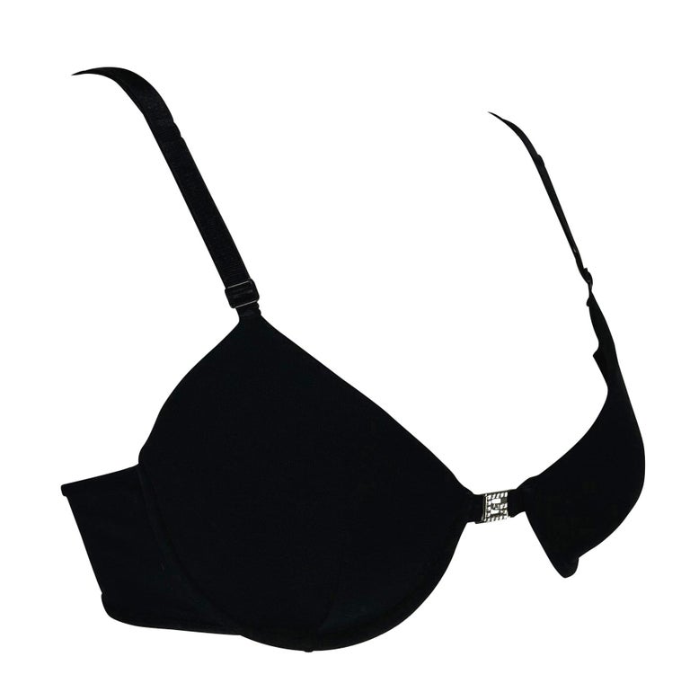 S/S 1998 Gucci by Tom Ford Rhinestone G Logo Black Satin Bra For Sale ...