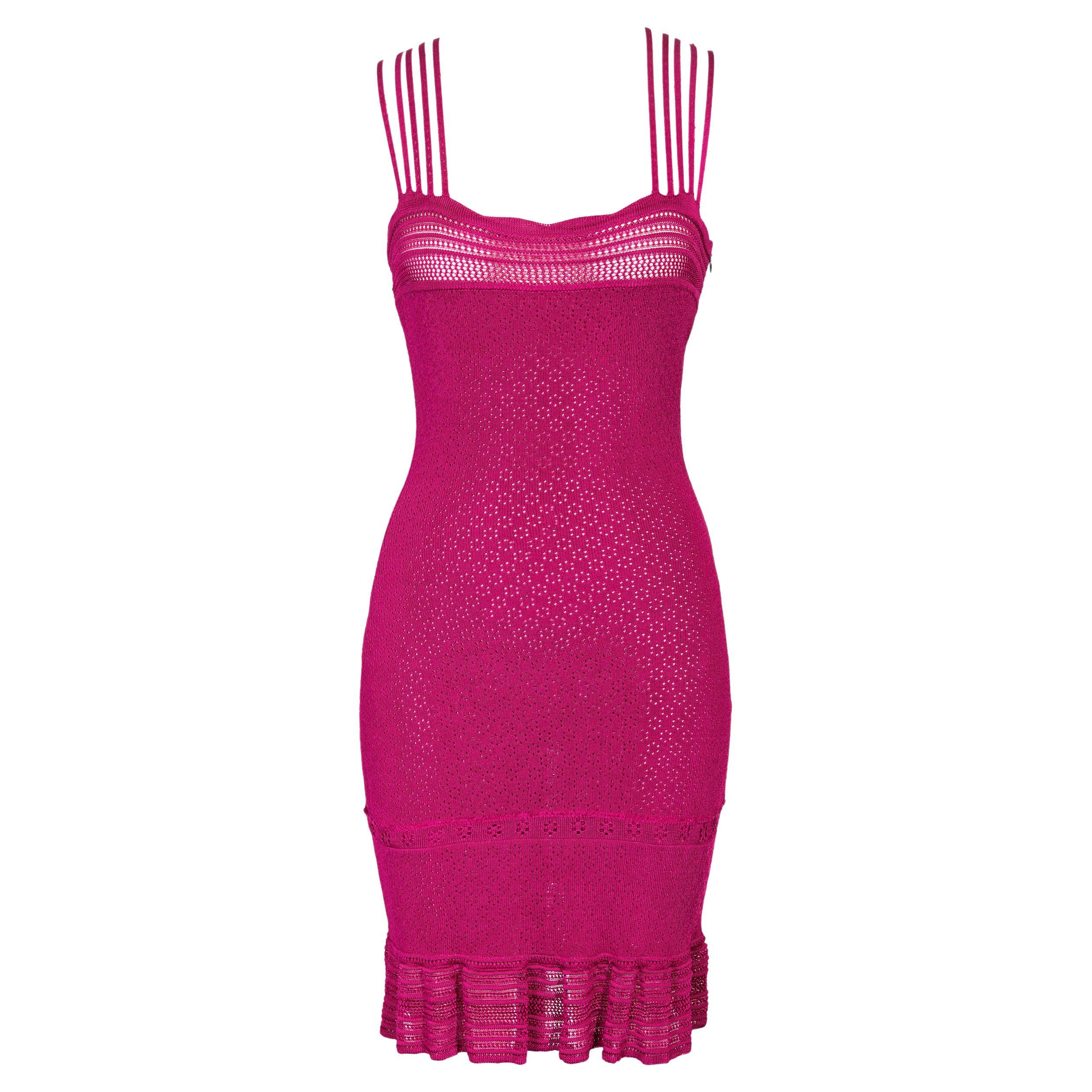 S/S 1998 John Galliano Pink Open-Knit Slip Dress For Sale at 1stDibs