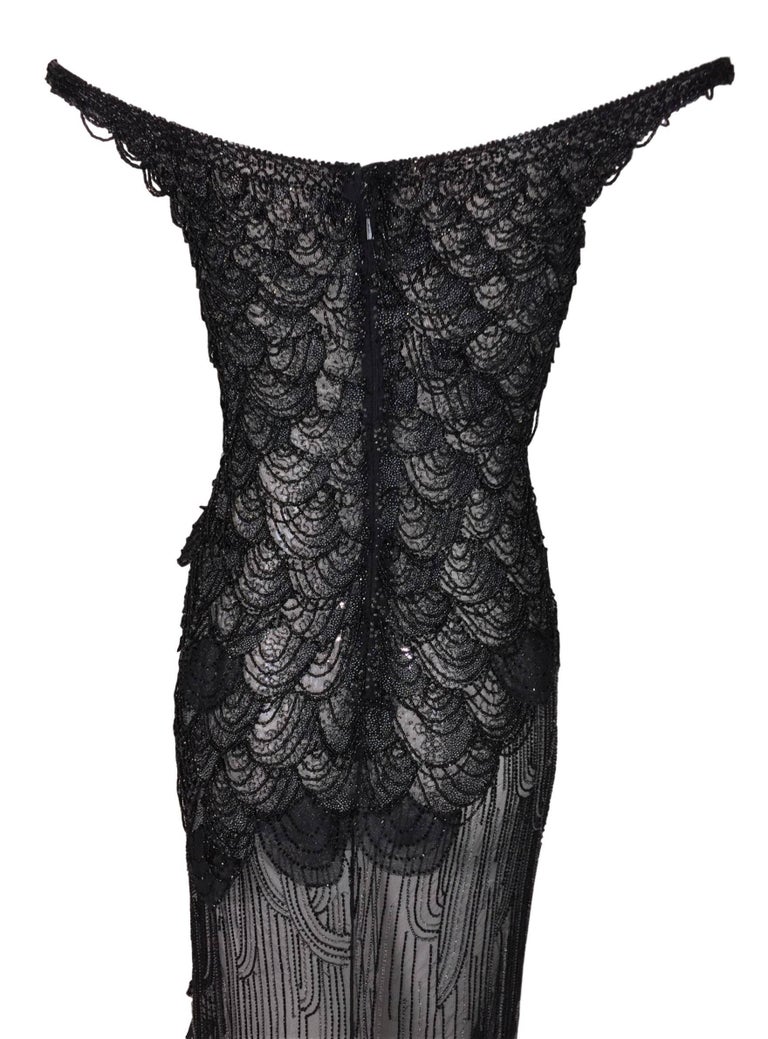 S/S 1999 Atelier Versace Runway Sheer Black Mesh Beaded Embellished ...
