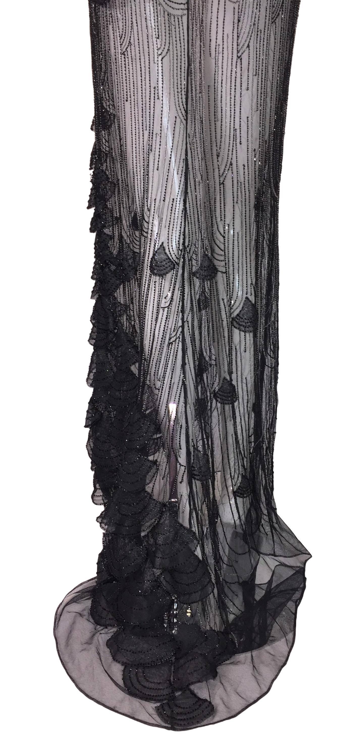 S/S 1999 Atelier Versace Runway Sheer Black Mesh Beaded Embellished ...