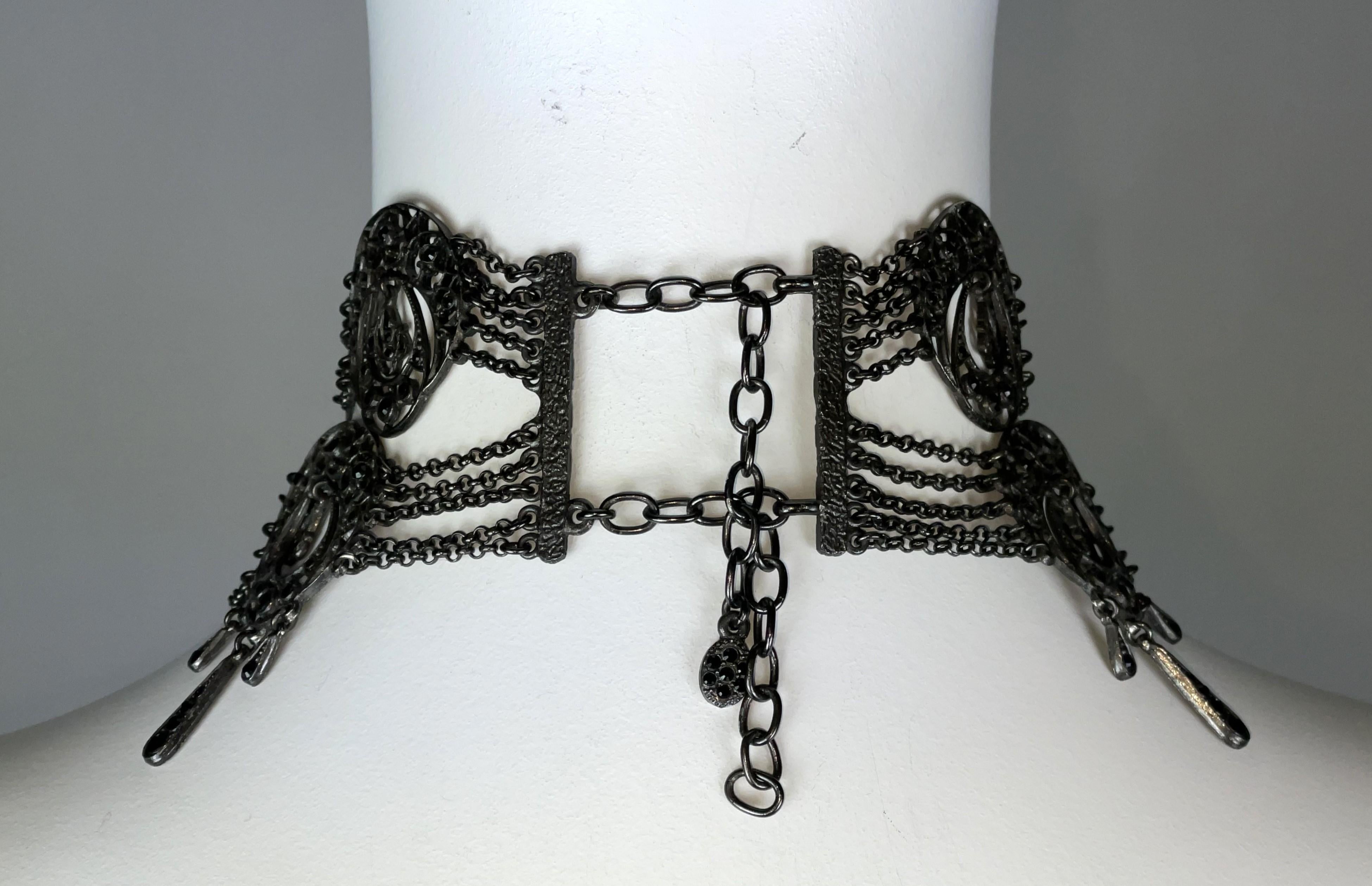 S/S 1999 Christian Dior by John Galliano Large Pewter Cross Choker Necklace For Sale at 1stDibs