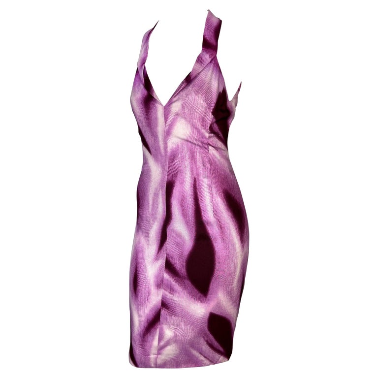 S/S 1999 Gianni Versace by Donatella Runway Abstract Print Purple Silk ...