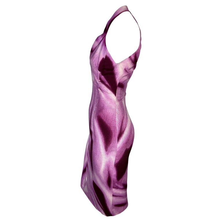 S/S 1999 Gianni Versace by Donatella Runway Abstract Print Purple Silk ...
