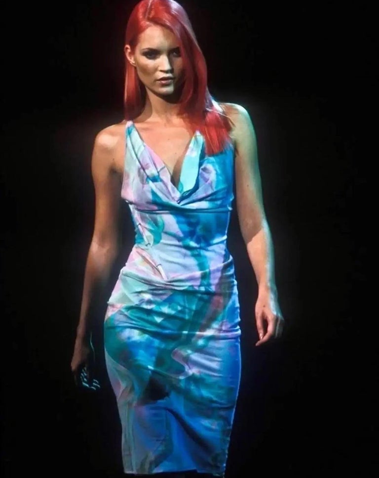 S/S 1999 Gianni Versace Pastel Floral Midi Dress For Sale at 1stDibs