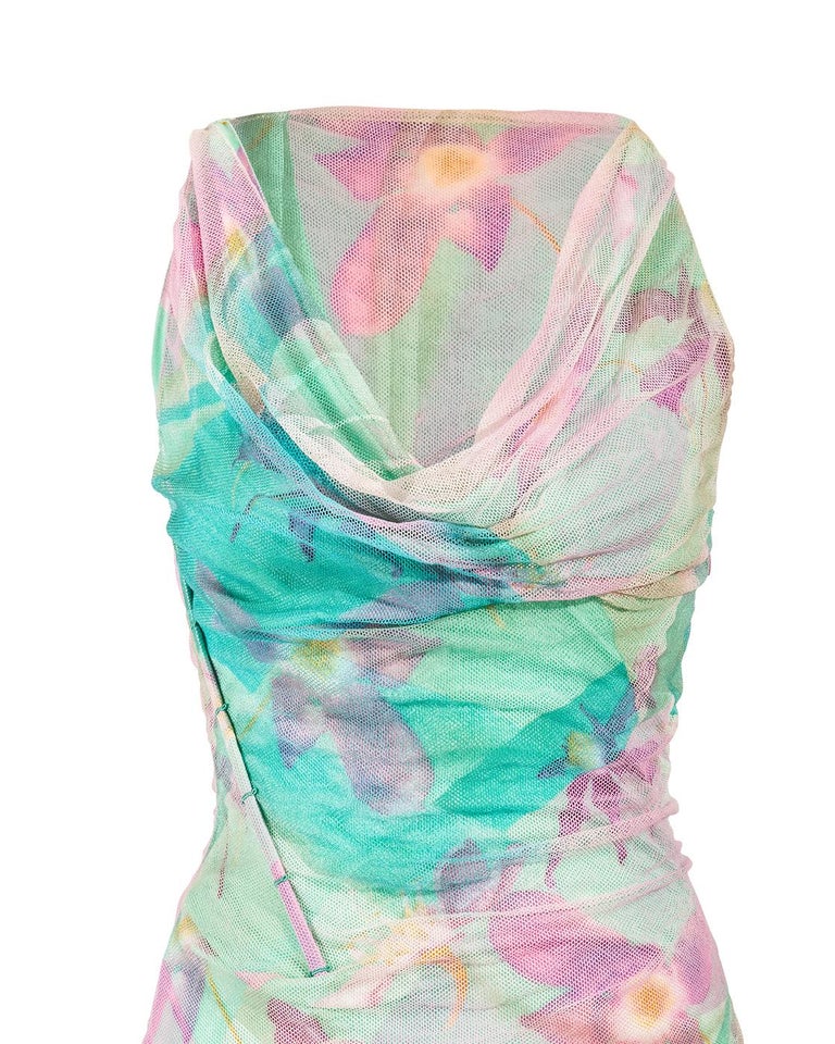 S/S 1999 Gianni Versace Pastel Floral Midi Dress For Sale at 1stDibs