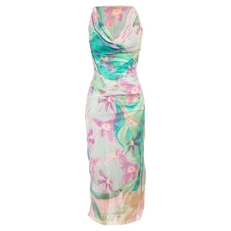 S/S 1999 Gianni Versace Pastel Floral Midi Dress For Sale at 1stDibs
