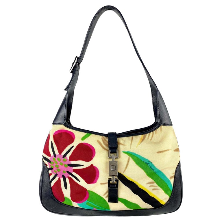 S/S 1999 Gucci by Tom Ford Flower Print Nylon Medium Jackie Bag White ...