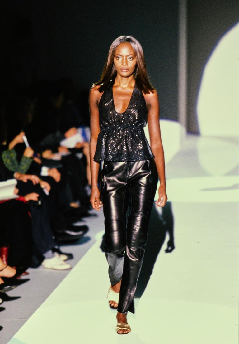 S/S 1999 Gucci by Tom Ford Runway Backless Sheer Floral Lace Leather ...
