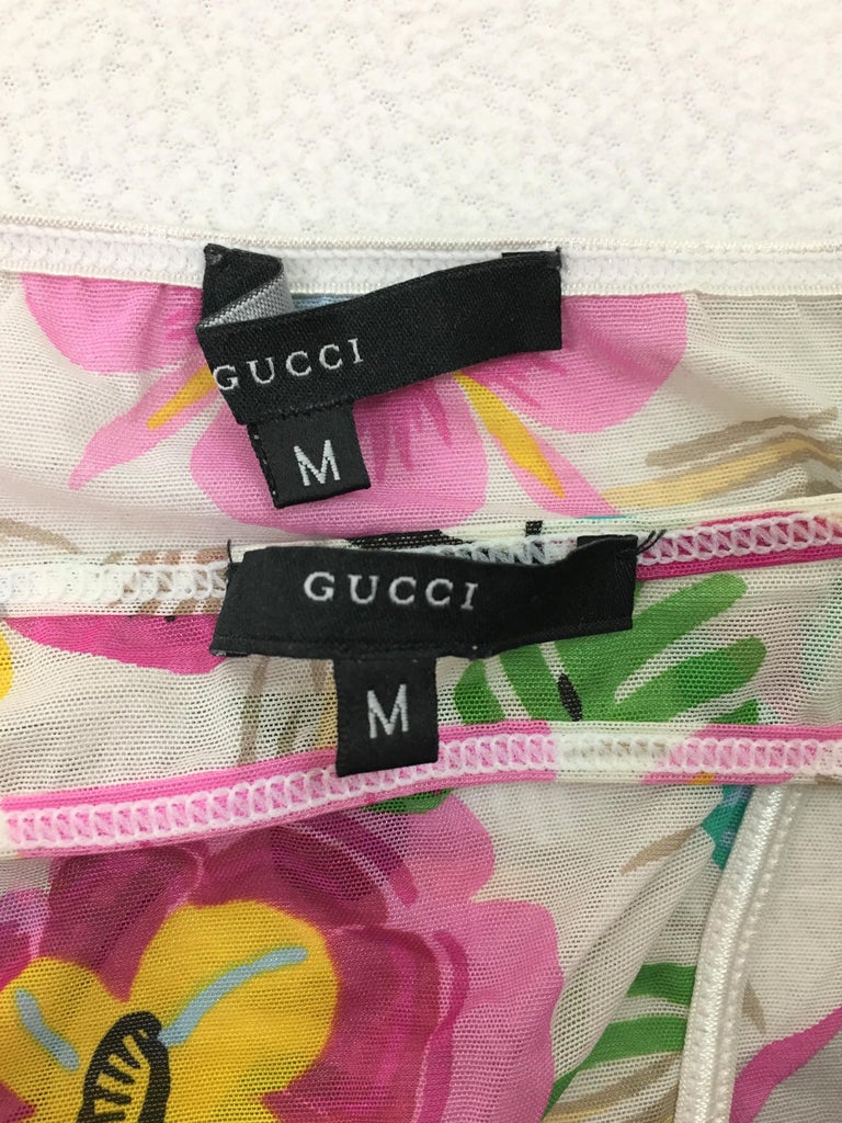 S/S 1999 Gucci by Tom Ford Sheer White Mesh Floral Bra Top Bikini Set ...