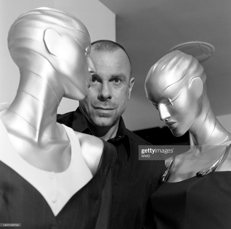 S/S 1999 Thierry Mugler Runway Sculptural Abstract Brooch Strap Navy ...