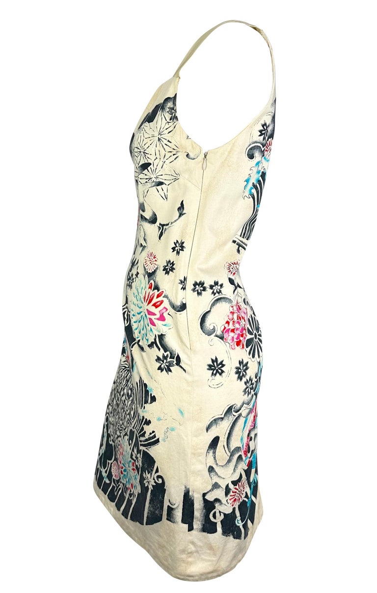 S/S 2000 Gianni Versace by Donatella Beige Floral Chinoiserie Slip ...