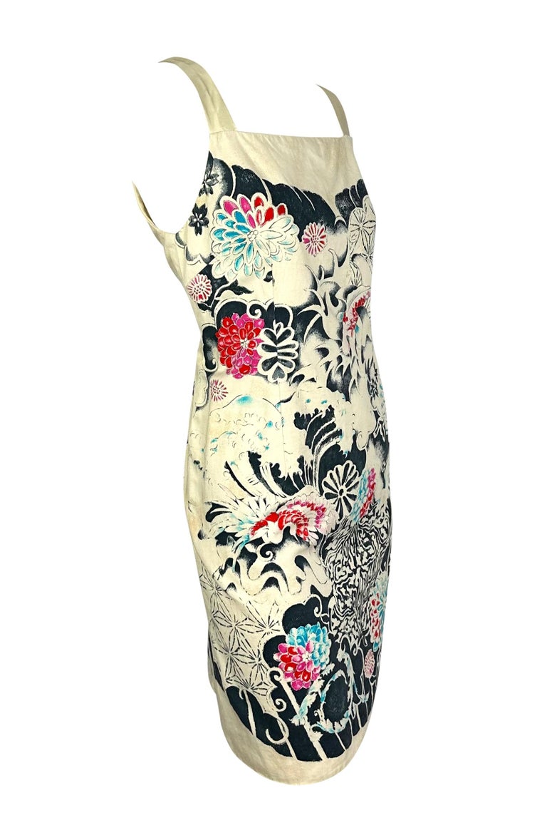 S/S 2000 Gianni Versace by Donatella Beige Floral Chinoiserie Slip ...