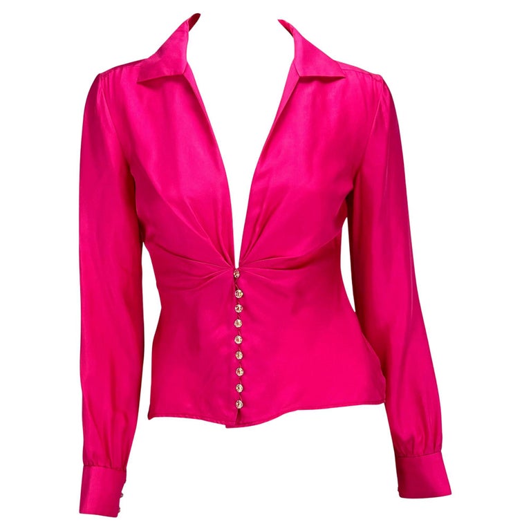 S/S 2000 Gianni Versace by Donatella Pink Satin Crystal Plunge Top ...