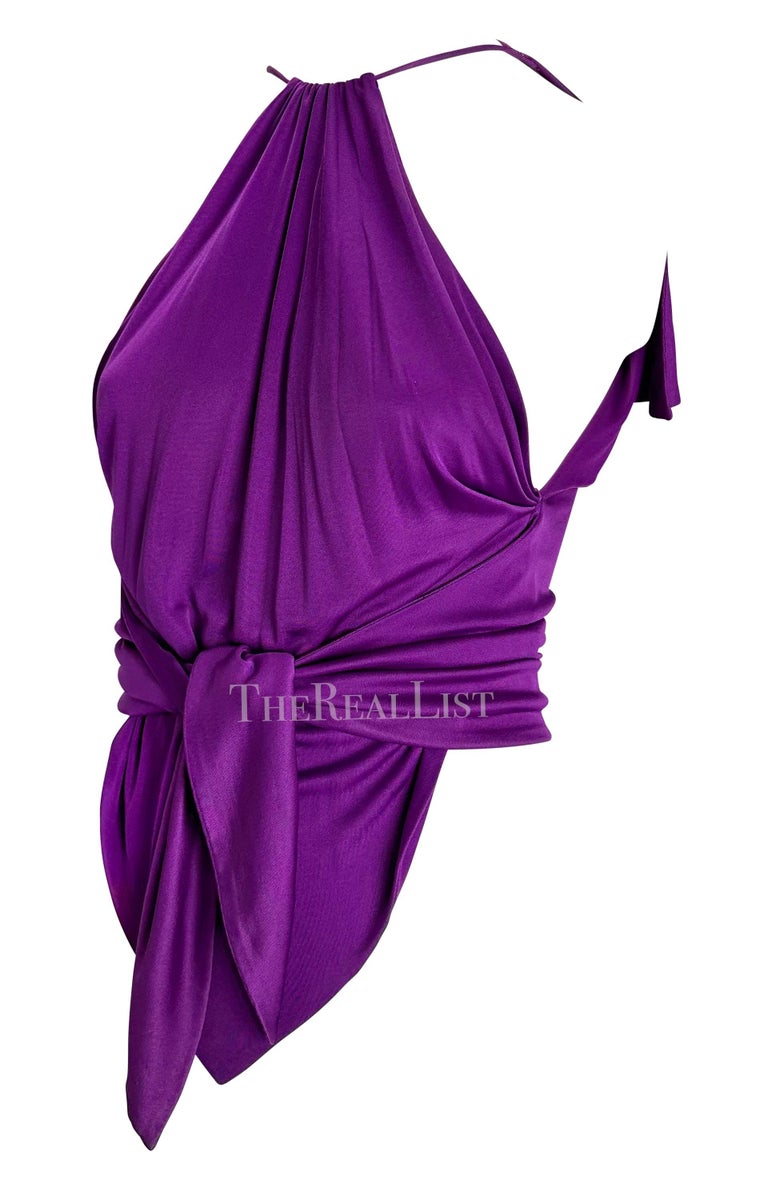 S/S 2000 Gianni Versace by Donatella Runway Purple Silk Tie Crop Tank ...