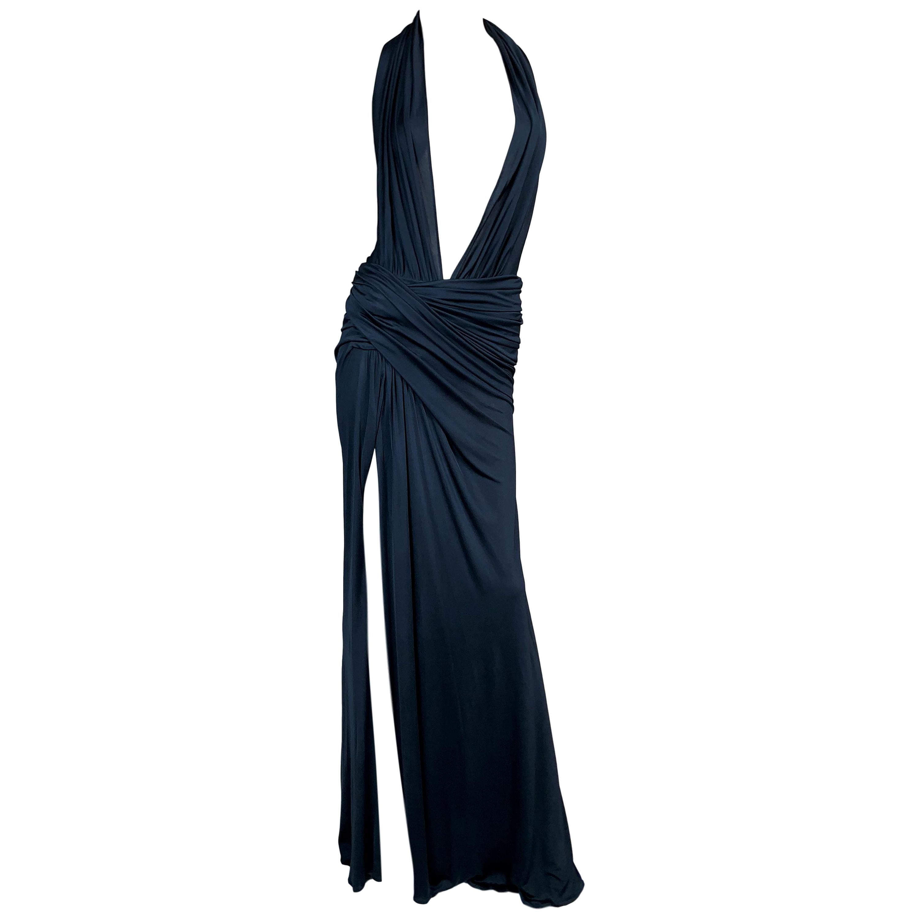 Atelier Versace couture embellished baby blue halter neck evening gown ...