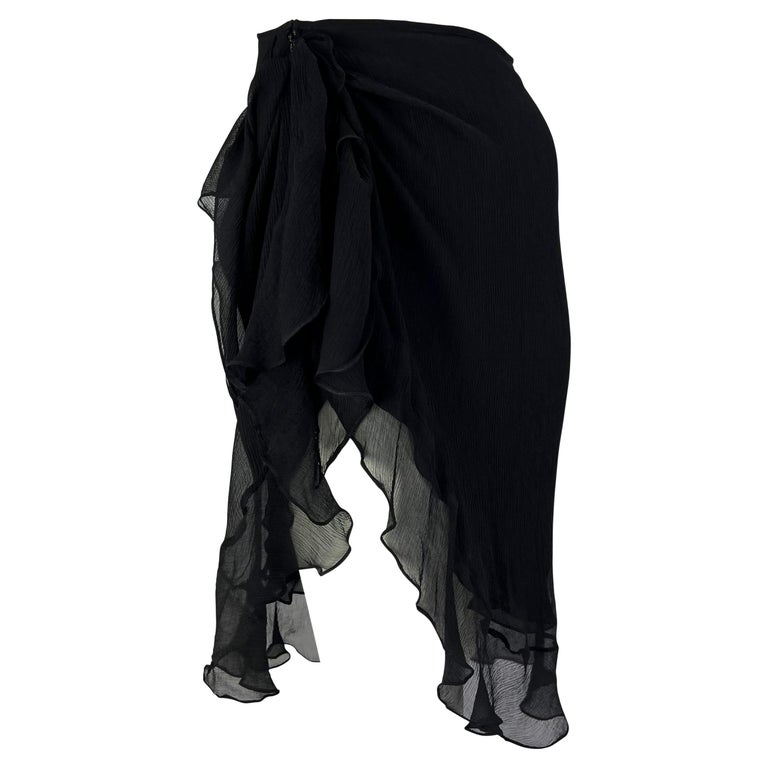 S/S 2000 Gucci by Tom Ford Black Crepe Silk Chiffon Ruffle Skirt at 1stDibs