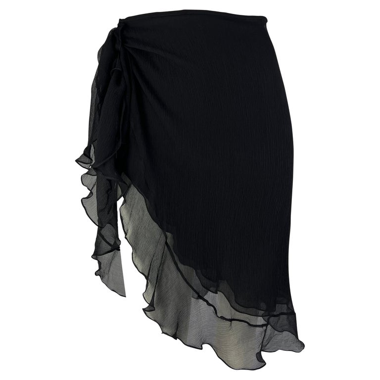 S/S 2000 Gucci by Tom Ford Black Crepe Silk Chiffon Ruffle Skirt at 1stDibs