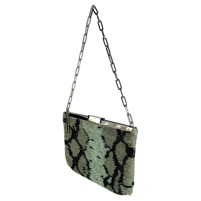 S/S 2000 Gucci by Tom Ford Green Beaded Snake Skin Print Chain Bag For ...