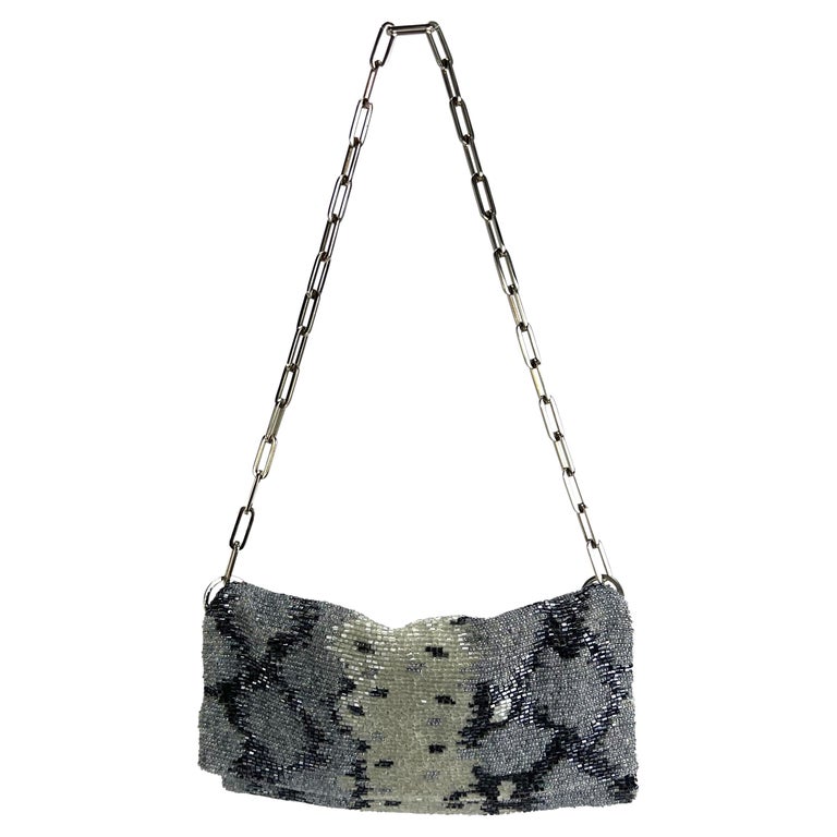 S/S 2000 Gucci by Tom Ford Grey Beaded Snake Skin Print Chain Flap Bag ...