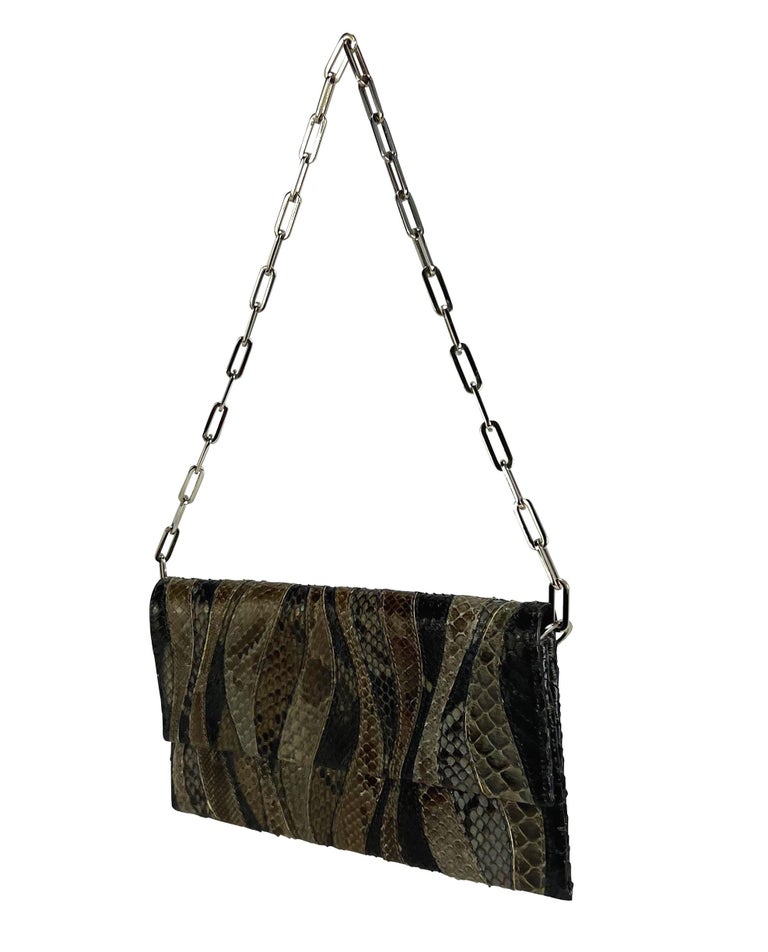 S/S 2000 Gucci by Tom Ford Python Abstract Panel Chain Flap Bag For ...