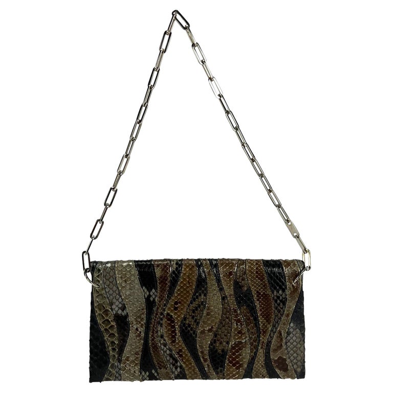 S/S 2000 Gucci by Tom Ford Python Abstract Panel Chain Flap Bag For ...