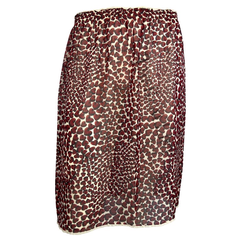 S/S 2000 Prada by Miuccia Runway Semi-Sheer Heart Print Chiffon Skirt ...