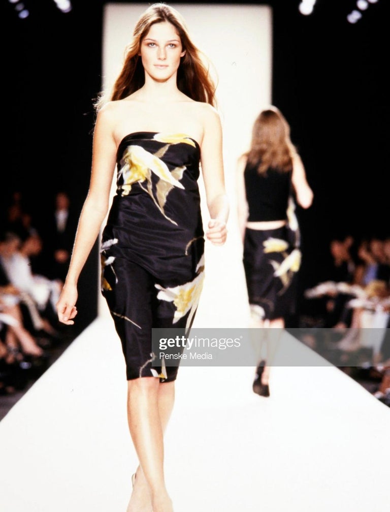 S/S 2000 Ralph Lauren Runway Black Yellow Floral Strapless Cocktail ...
