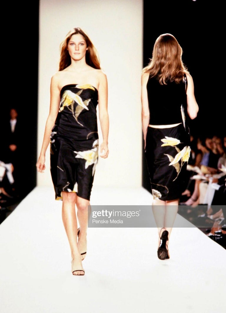 S/S 2000 Ralph Lauren Runway Black Yellow Floral Strapless Cocktail ...