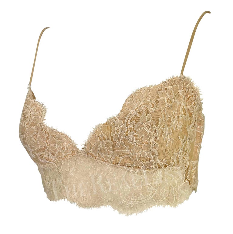 S/S 2000 Valentino Garavani Tan Cream Sheer Lace Bralette Crop Top Y2K ...