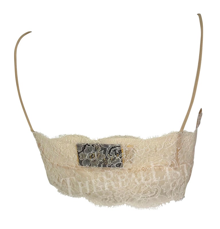 S/S 2000 Valentino Garavani Tan Cream Sheer Lace Bralette Crop Top Y2K ...