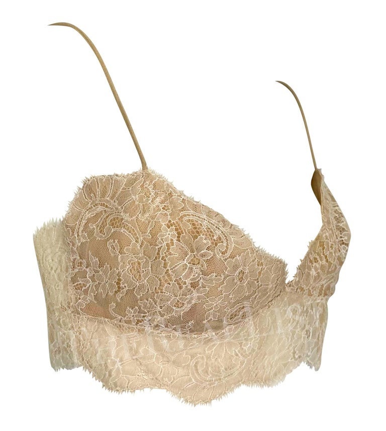 S/S 2000 Valentino Garavani Tan Cream Sheer Lace Bralette Crop Top Y2K ...
