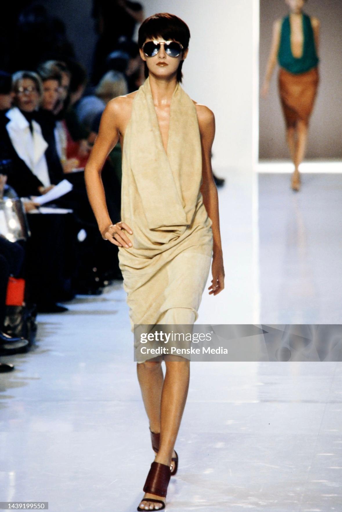 S/S 2000 Yves Saint Laurent by Alber Elbaz Runway Plunge Tan Suede ...
