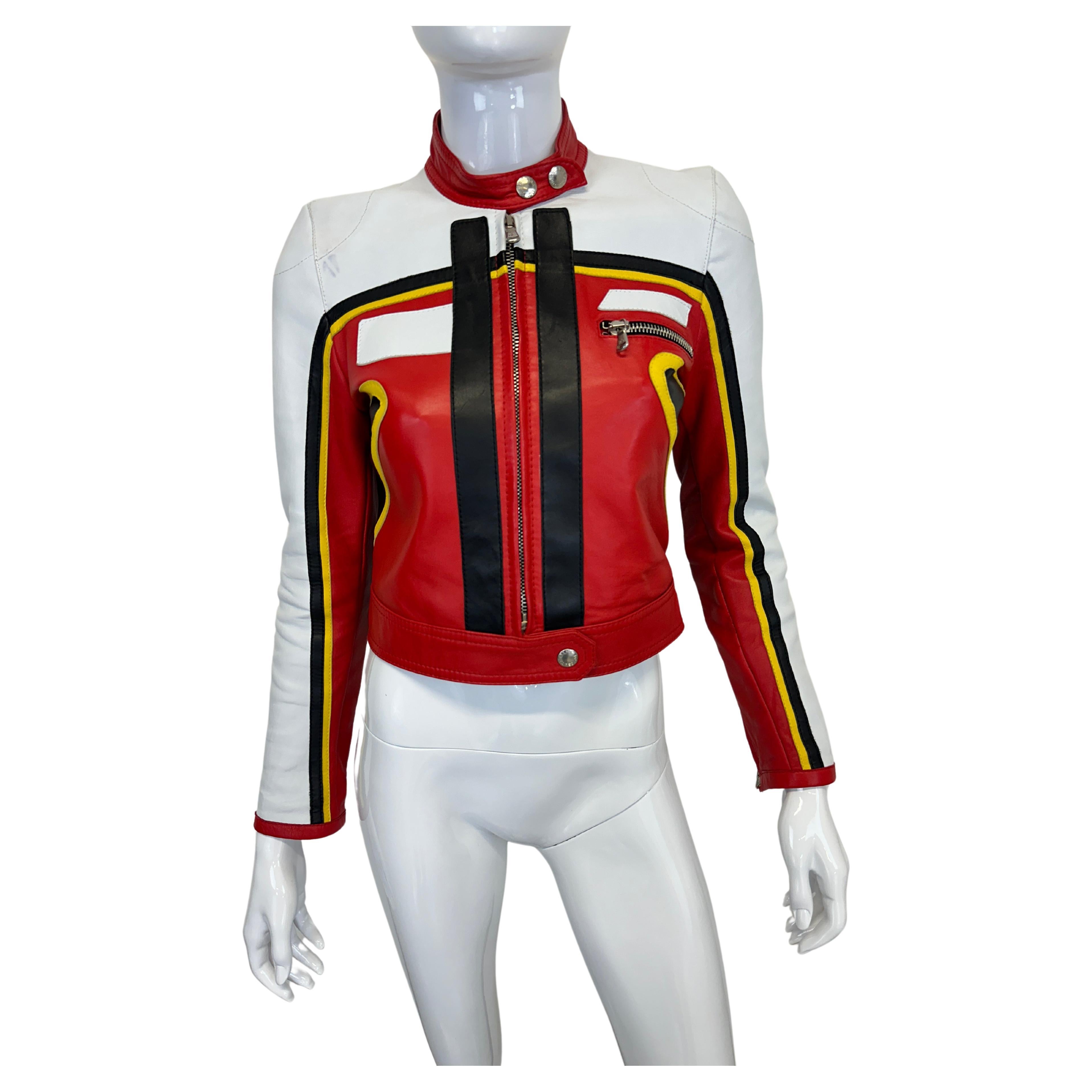 S/S 2001 Dolce and Gabbana runway red biker Leather Jacket For Sale at ...