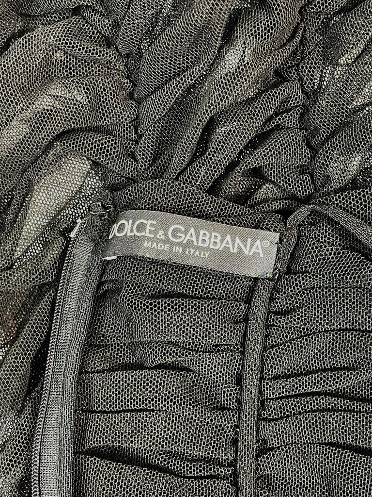 S S 2001 Dolce And Gabbana Runway Sheer Black Ruched Mesh Wiggle Pin Up