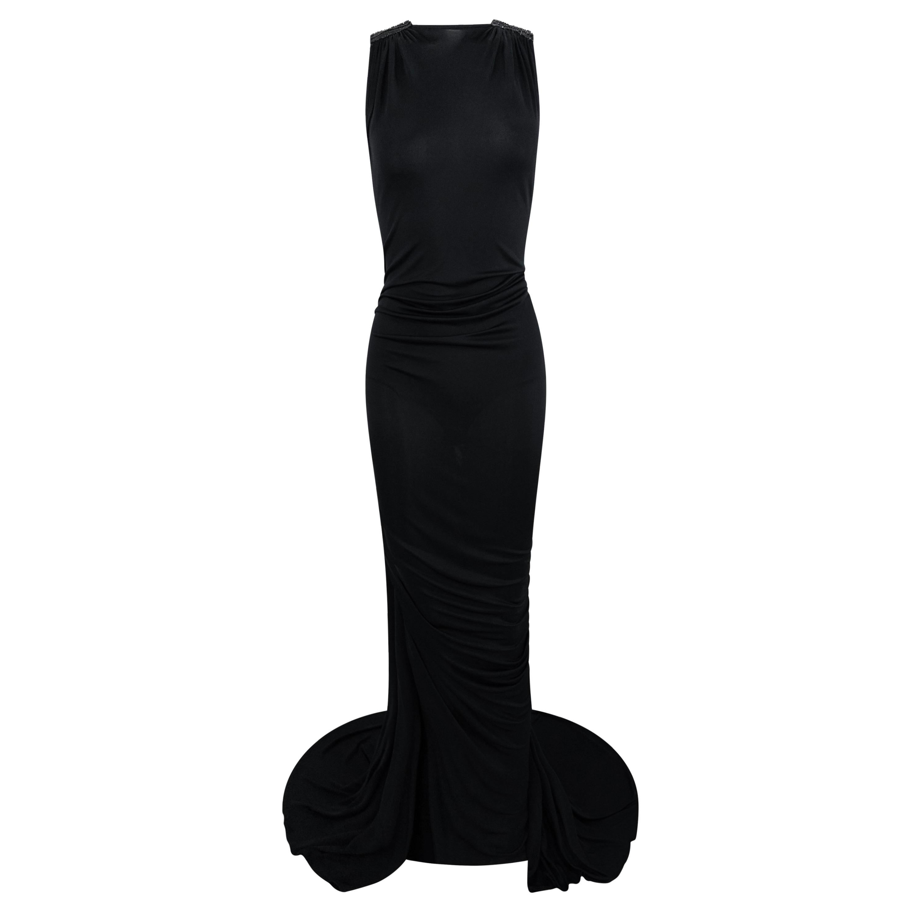 S/S 2001 Gianni Versace by Donatella Runway Sheer Black Backless Sequin ...