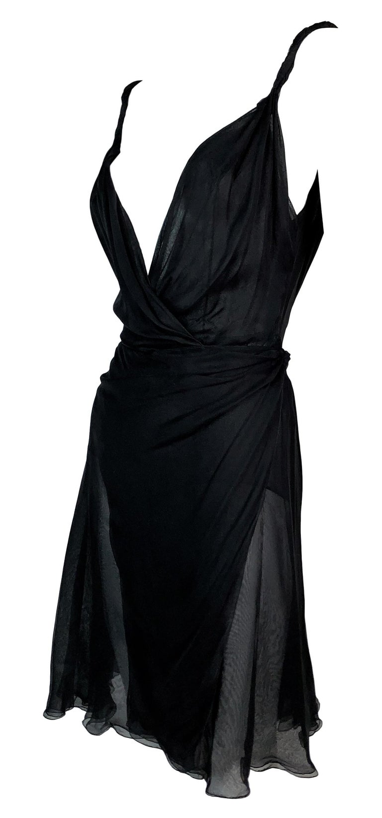 S/S 2001 Gianni Versace Plunging Sheer Black Wrap Bodysuit Mini Dress ...