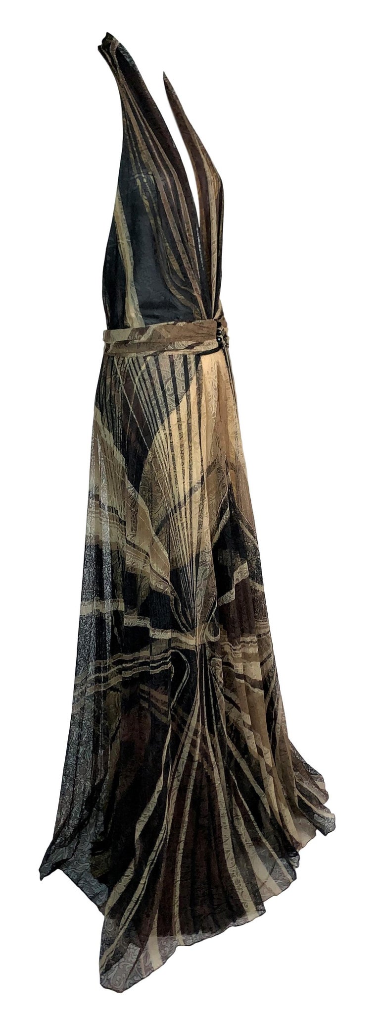 S/S 2001 Gianni Versace Runway Documented Plunging Brown Lace Gown ...