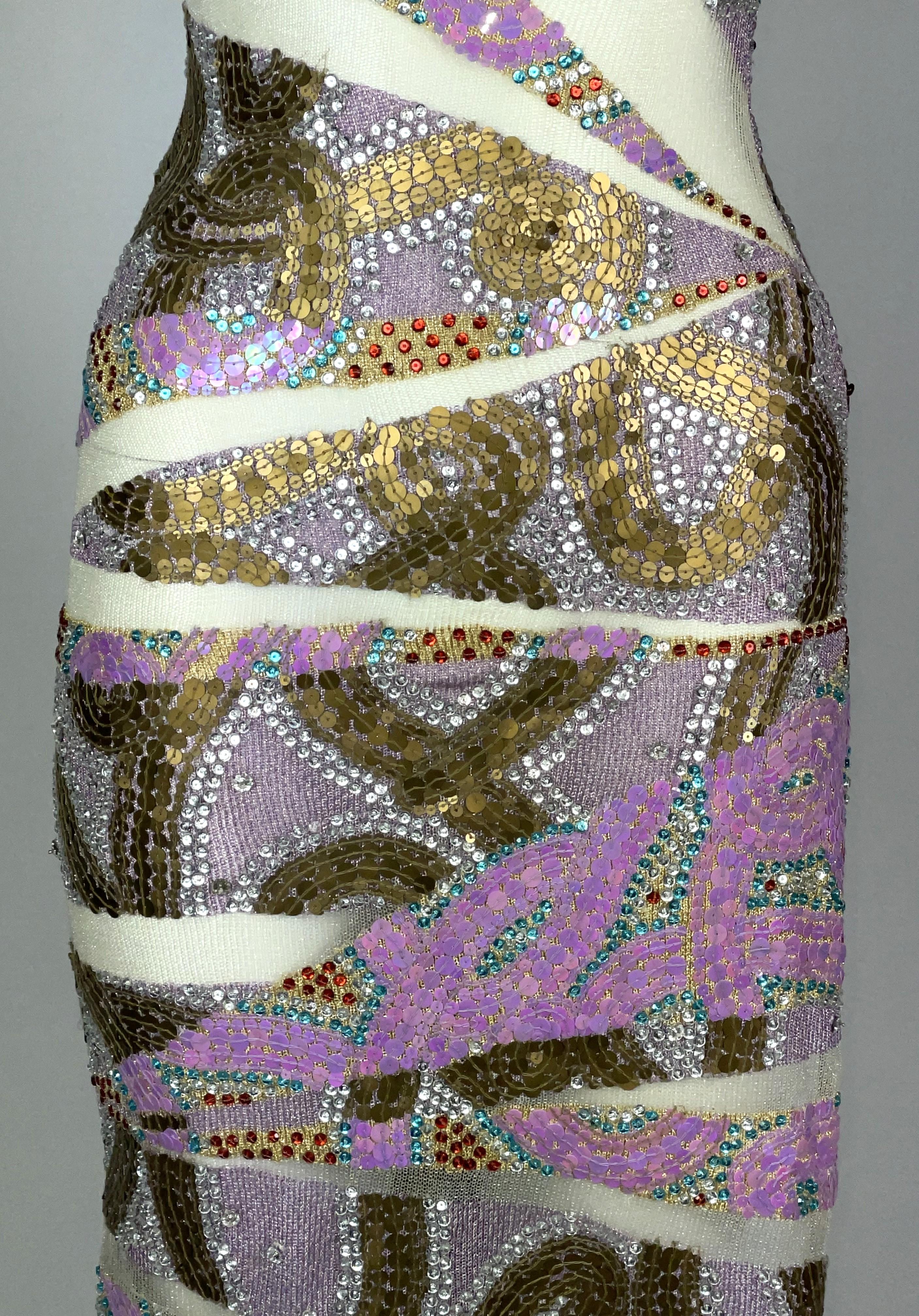 S/S 2001 Julien Macdonald Runway Sheer Mesh Purple Gold High Slit Maxi ...