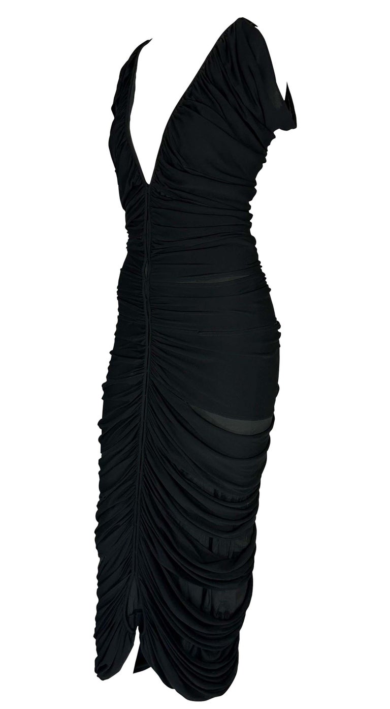 S/S 2001 Yves Saint Laurent by Tom Ford Draped Bodycon Black Viscose ...