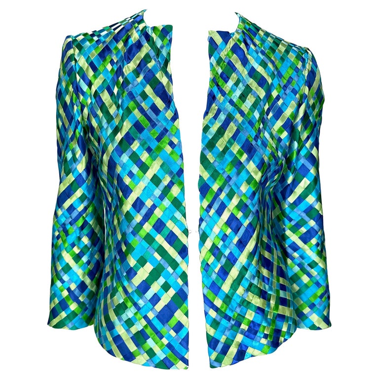 S/S 2002 Dolce and Gabbana Runway Blue Green Satin Woven Ribbon Jacket ...