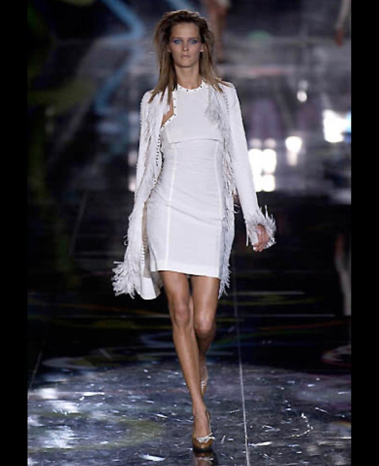 S/S 2002 Gianni Versace by Donatella Runway Fringe Panel Cream Leather ...