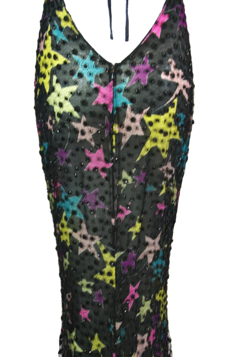 S/S 2002 Gianni Versace Sheer Star Print Silk Mesh Beaded Gown Dress ...