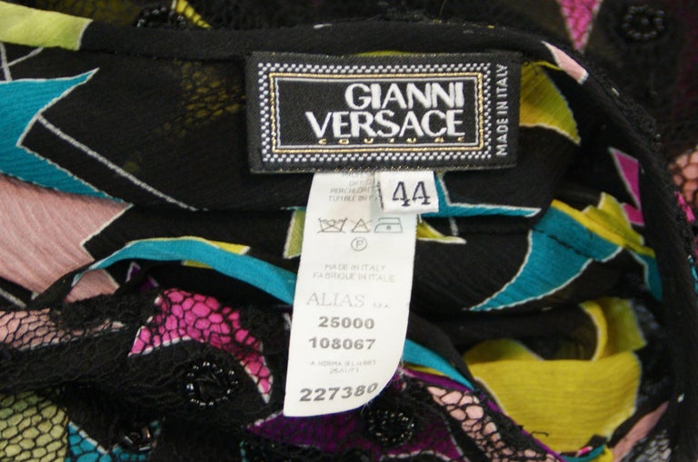 S/S 2002 Gianni Versace Sheer Star Print Silk Mesh Beaded Gown Dress For Sale at 1stDibs
