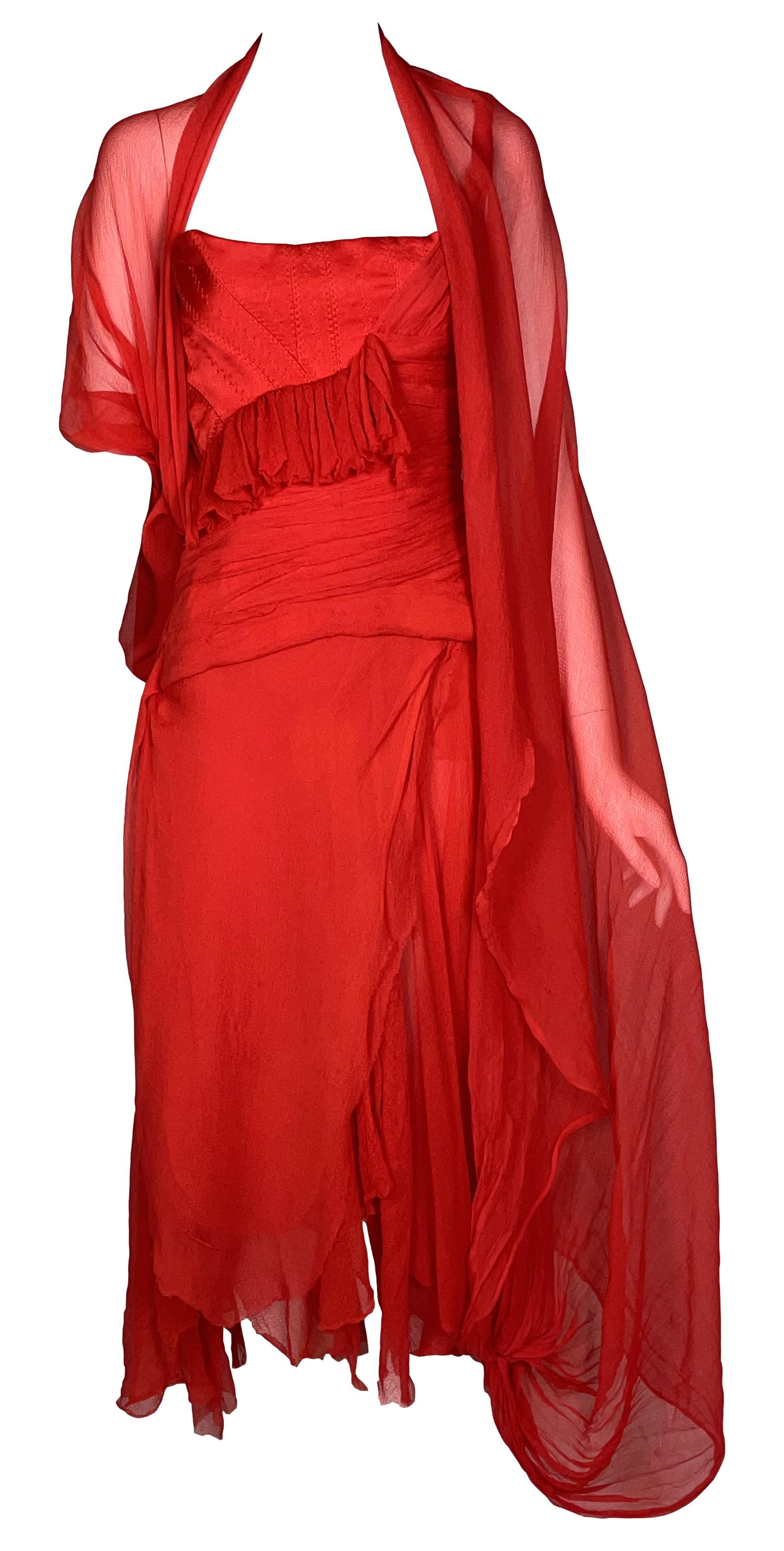 S/S 2003 Alexander McQueen Irere Red Silk Bustier Dress For Sale at 1stDibs