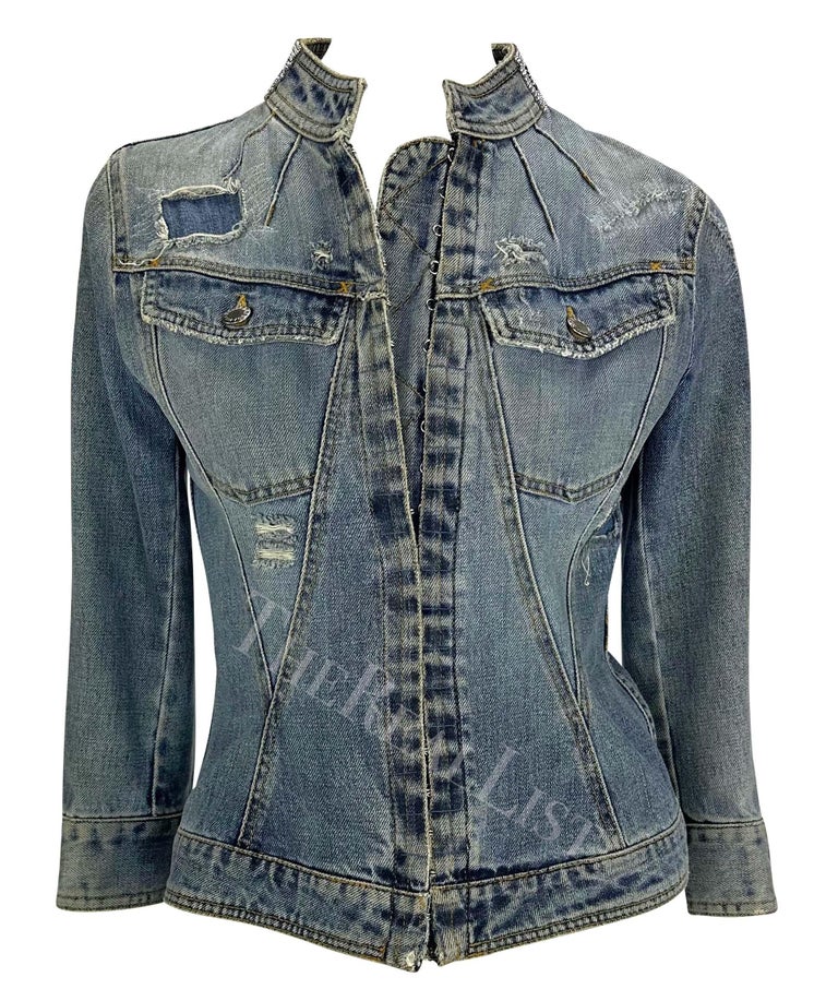 S/S 2003 Dolce and Gabbana Distressed Light Wash Denim Jacket ...