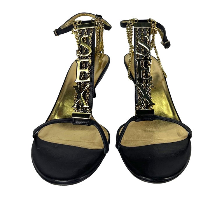 Ss 2003 Dolce And Gabbana Sex And Love Black Leather Sex Kitten Heels Size 37 For Sale At 1stdibs