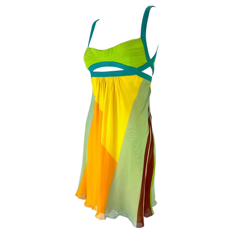 S/S 2003 Gianni Versace by Donatella Multicolor Colorblock Runway Mini ...