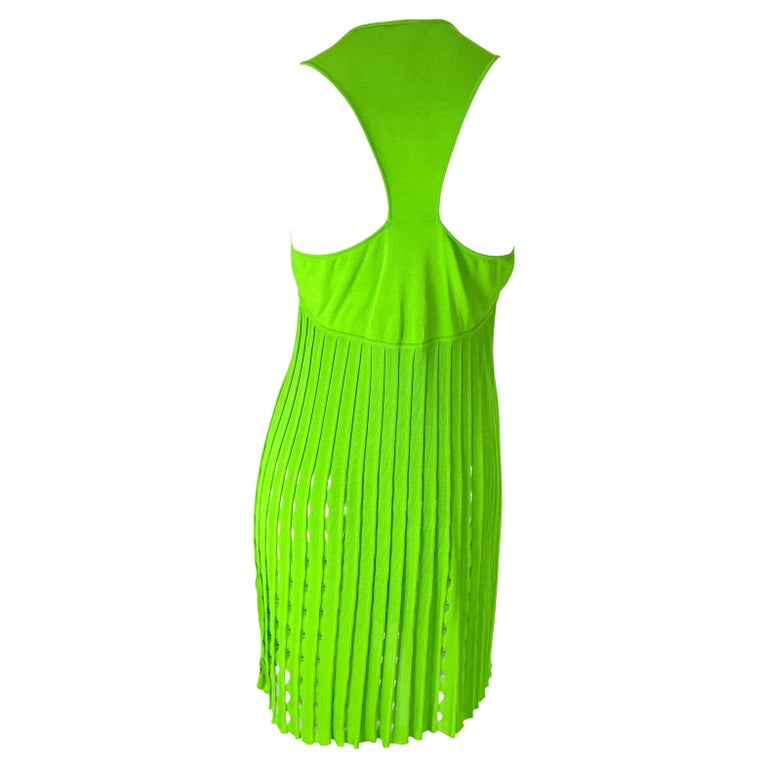 Ss 2003 Gianni Versace By Donatella Neon Green Stretch Knit Eyelet Mini Dress For Sale At 1stdibs