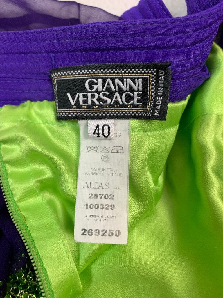 S/S 2003 Gianni Versace Runway Purple and Green Chain Mail Metal Mini ...