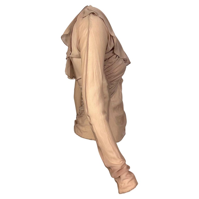 S/S 2003 Gucci by Tom Ford Beige Beige Sheer Longe Sleeve Runway Blouse ...